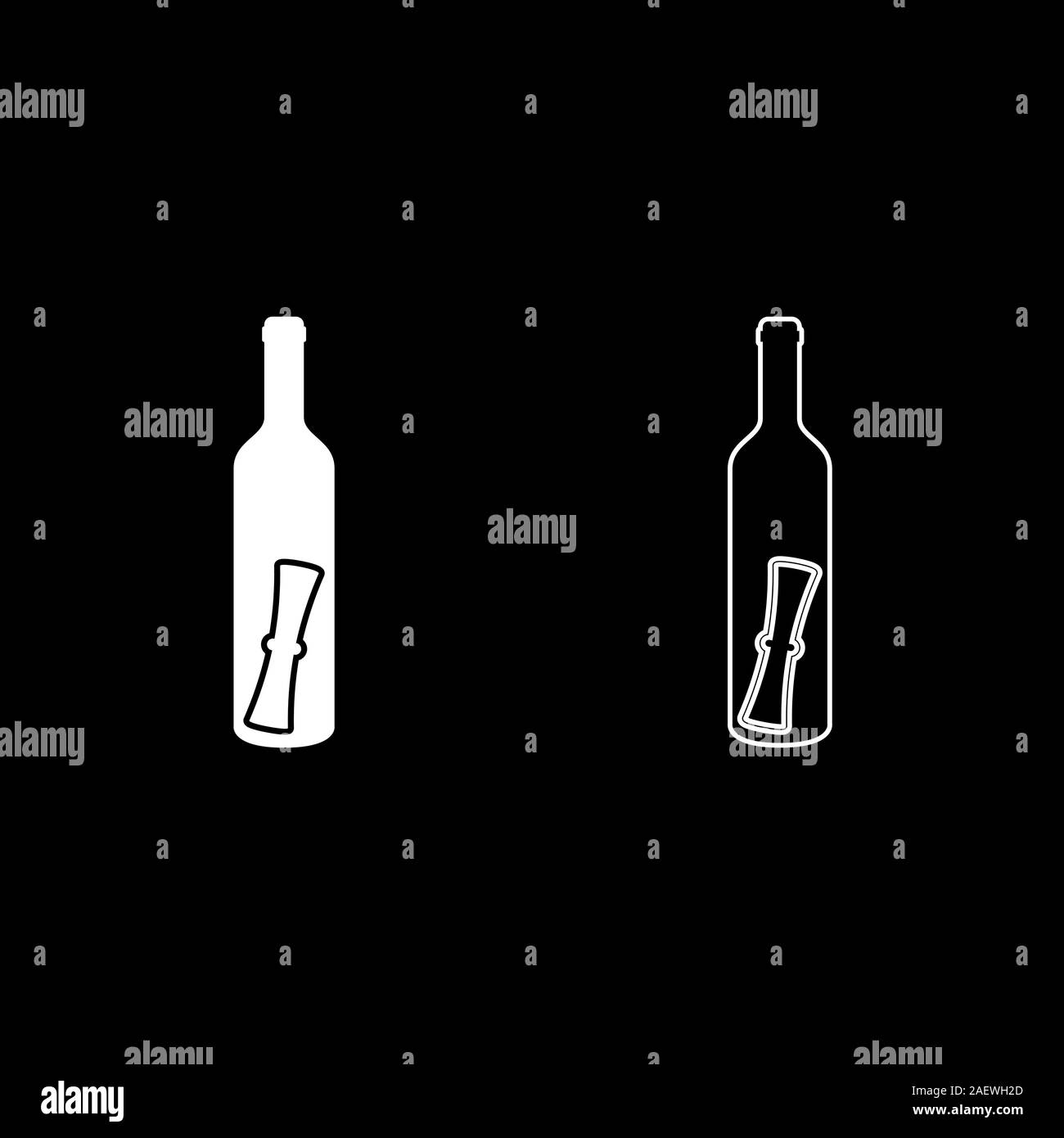 Bottle with letter Message concept Folded scroll document in old ...