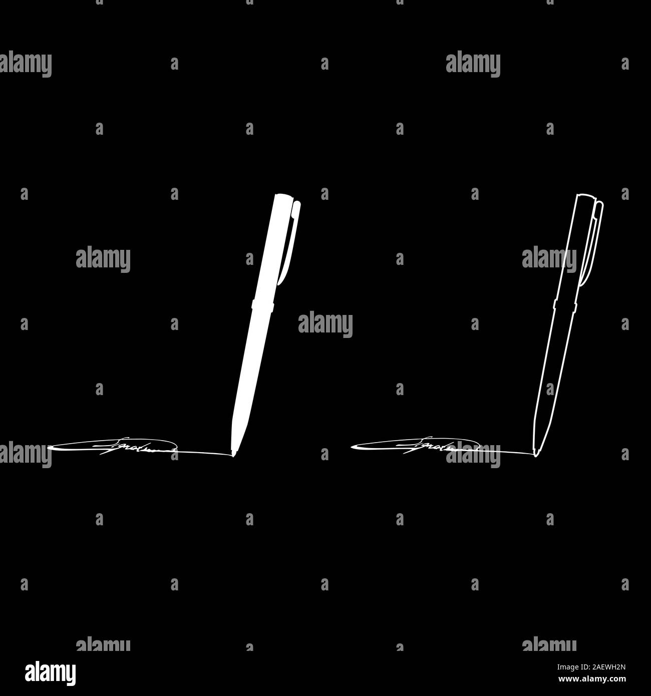 Signature using pen Ink writing concept icon outline set white color ...