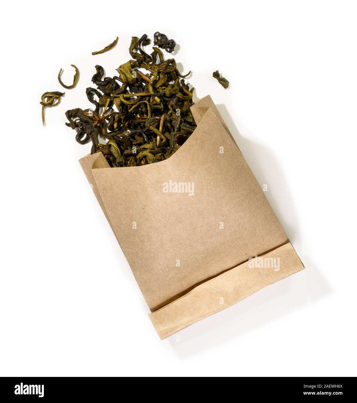Green tea top view on white background Stock Photo - Alamy