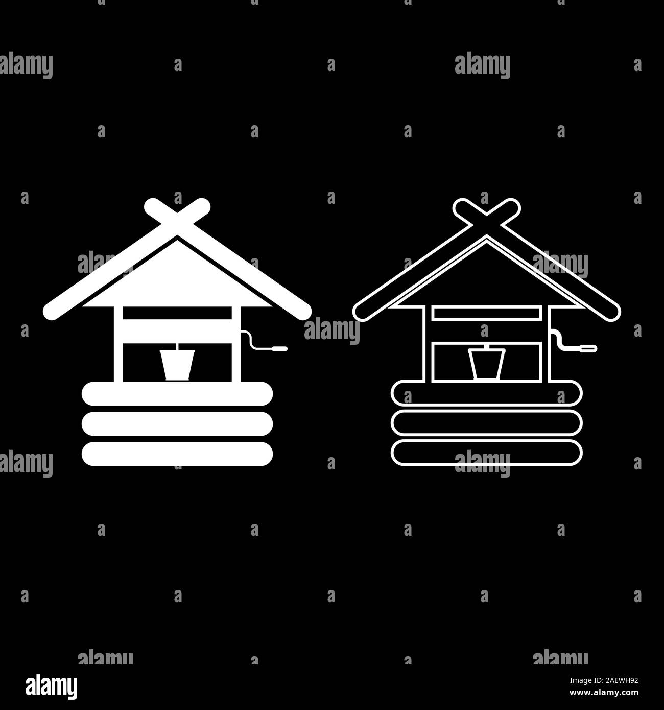 Drinking water well with bucket wooden material icon outline set white ...