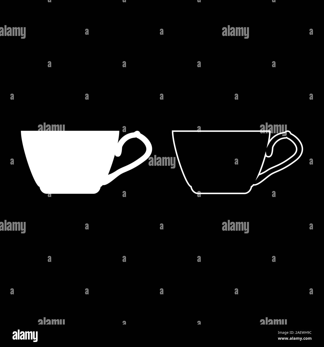 Tea cup icon outline set white color vector illustration flat style ...