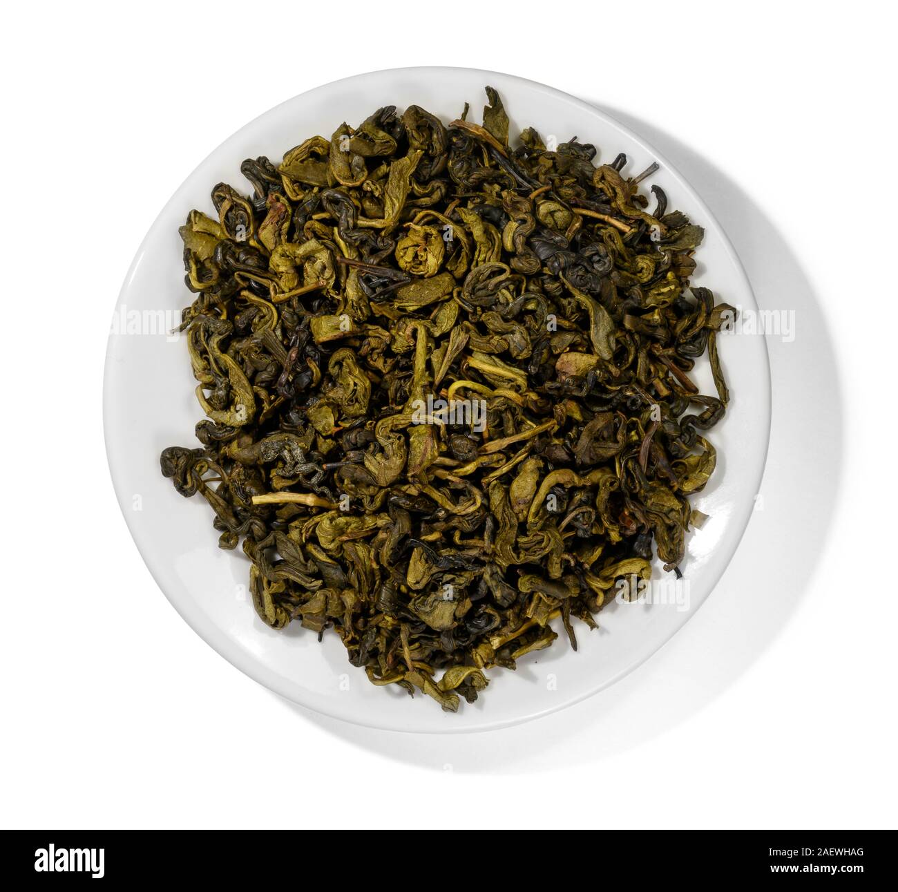 Green tea top view on white background Stock Photo - Alamy