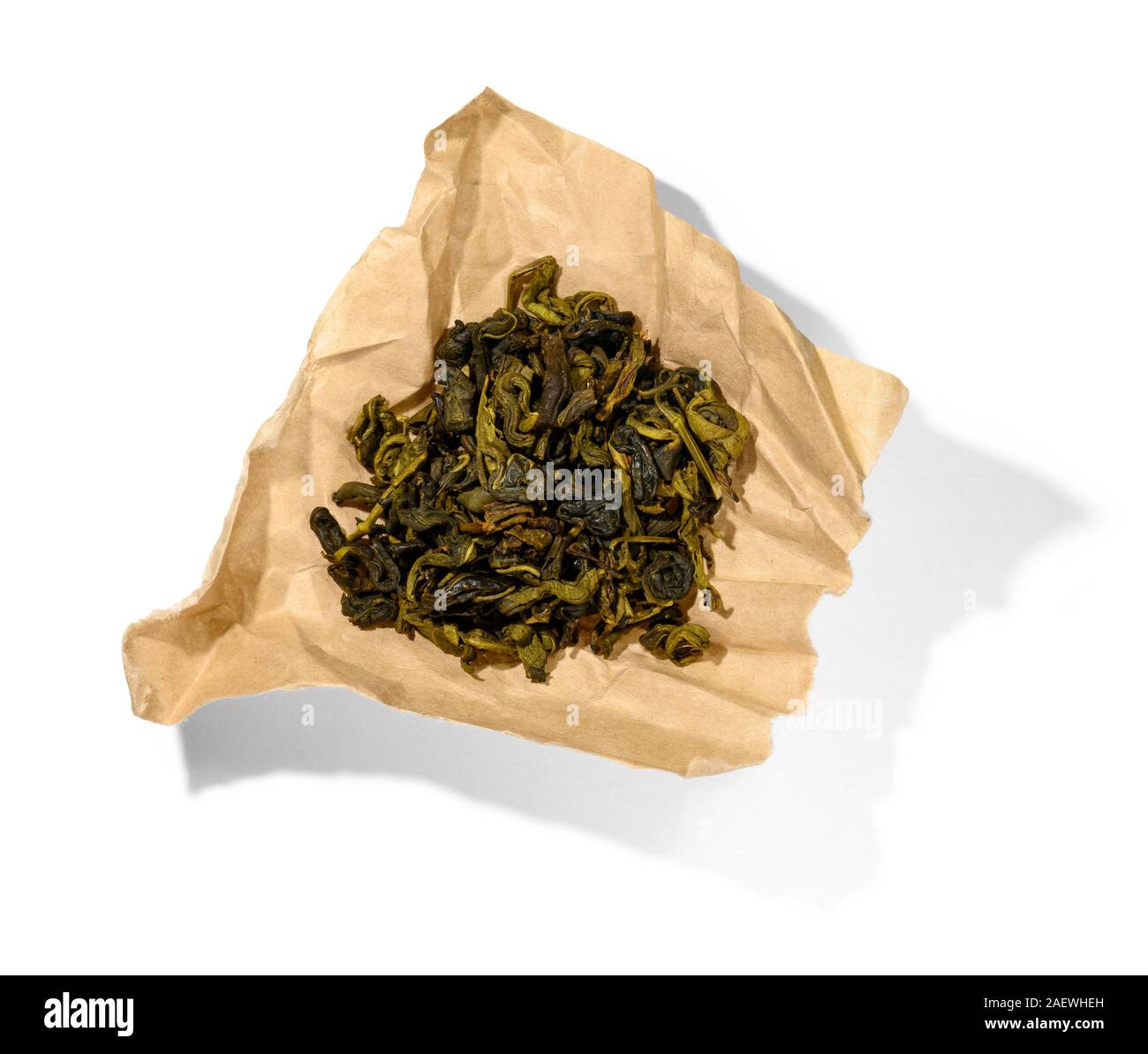 Green tea top view on white background Stock Photo - Alamy