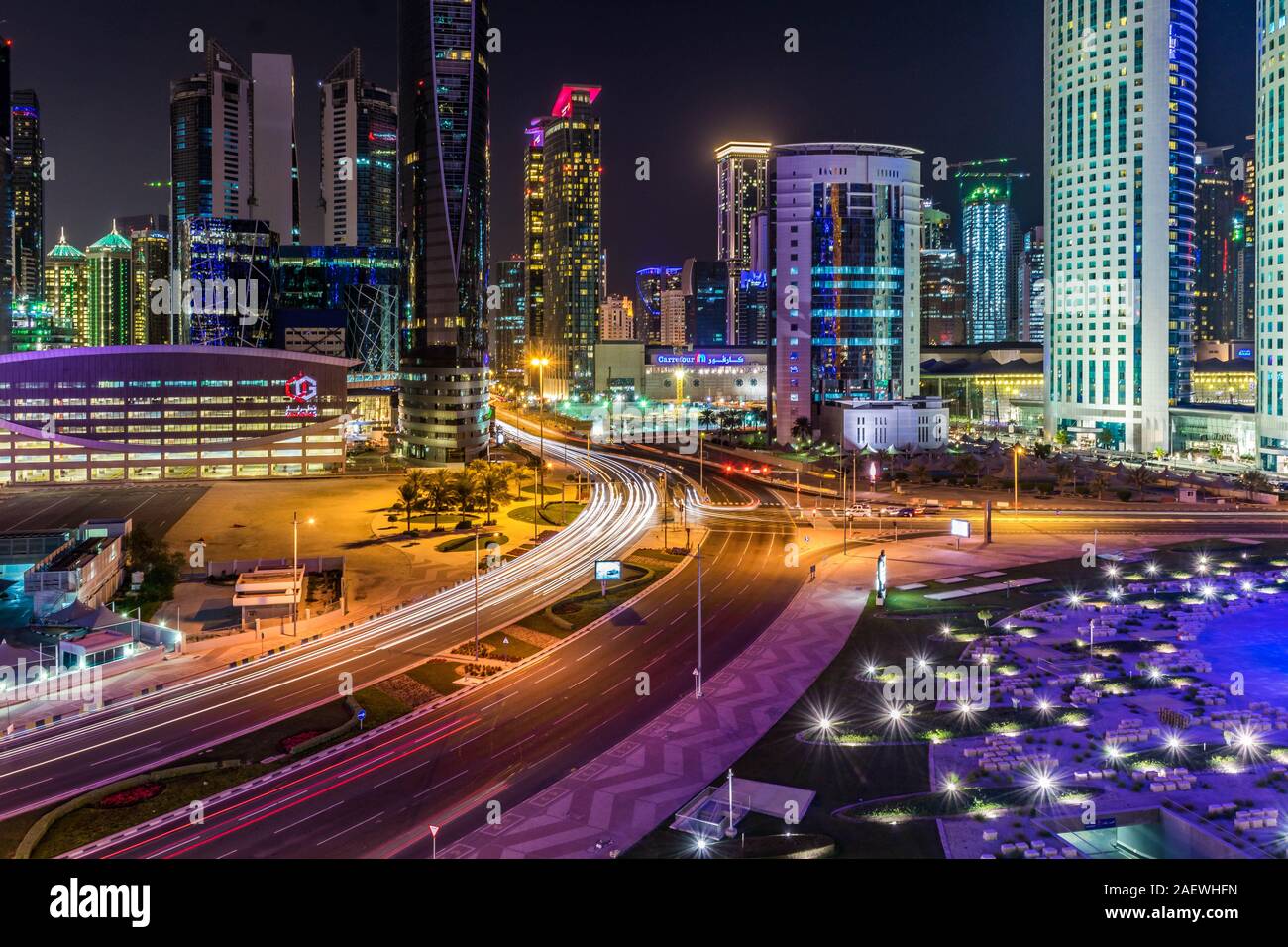 Doha Skyline in Night Stock Photo - Alamy