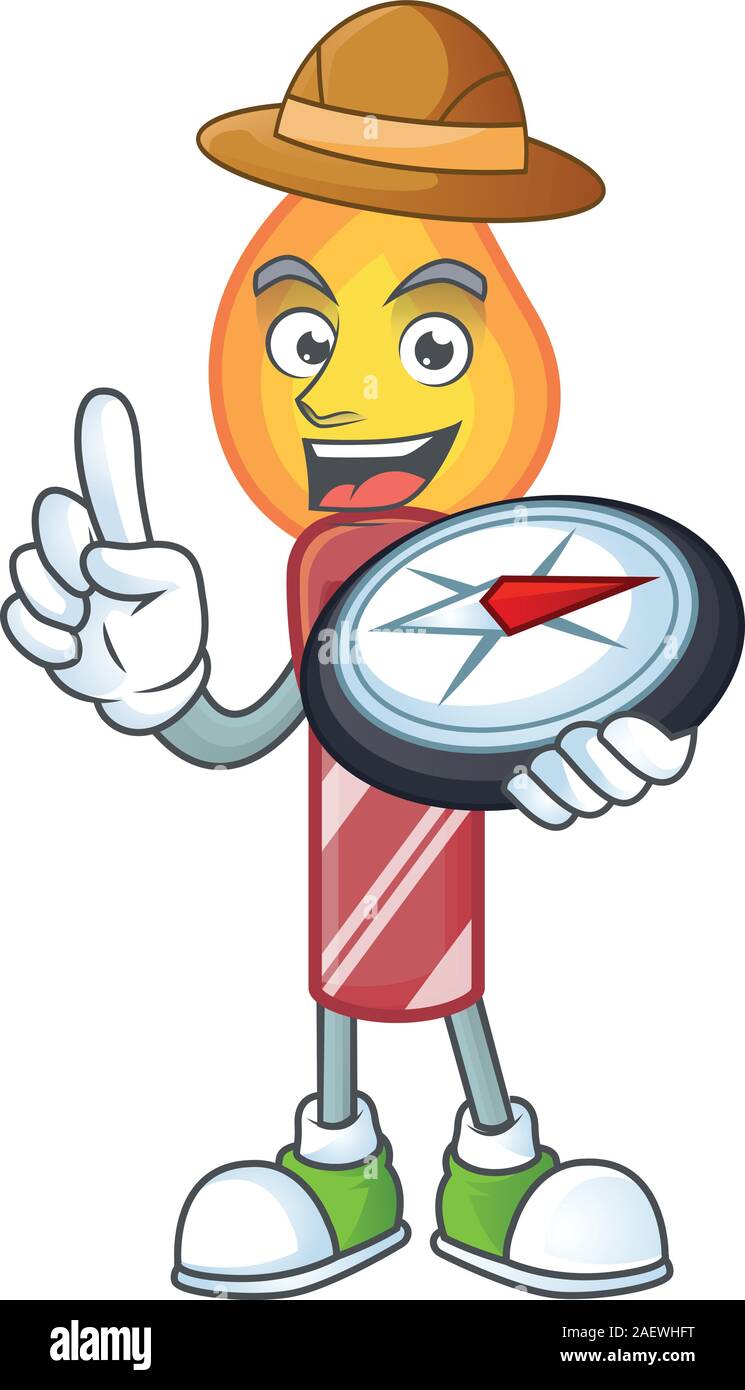 Explorer red stripes candle cartoon character holding a compass Stock ...