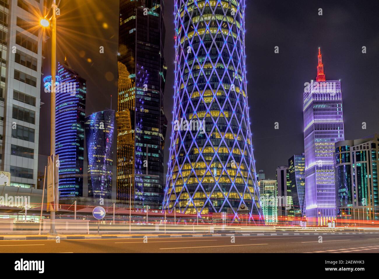 Doha Skyline in Night Stock Photo - Alamy