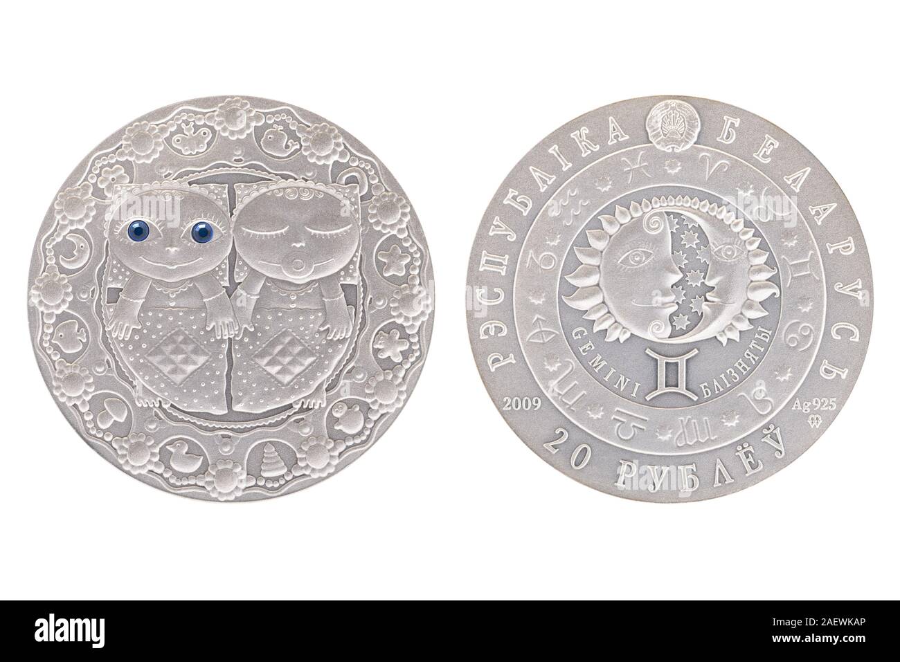Gemini Belarus silver coin 2009 isolated white background Stock Photo ...
