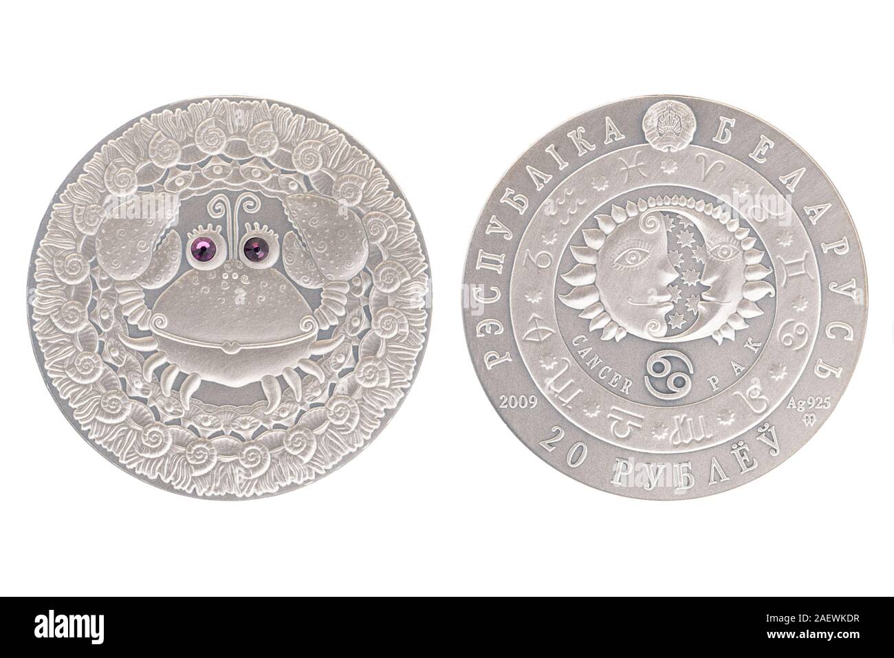 Cancer Belarus silver coin 2009 isolated white background Stock Photo ...