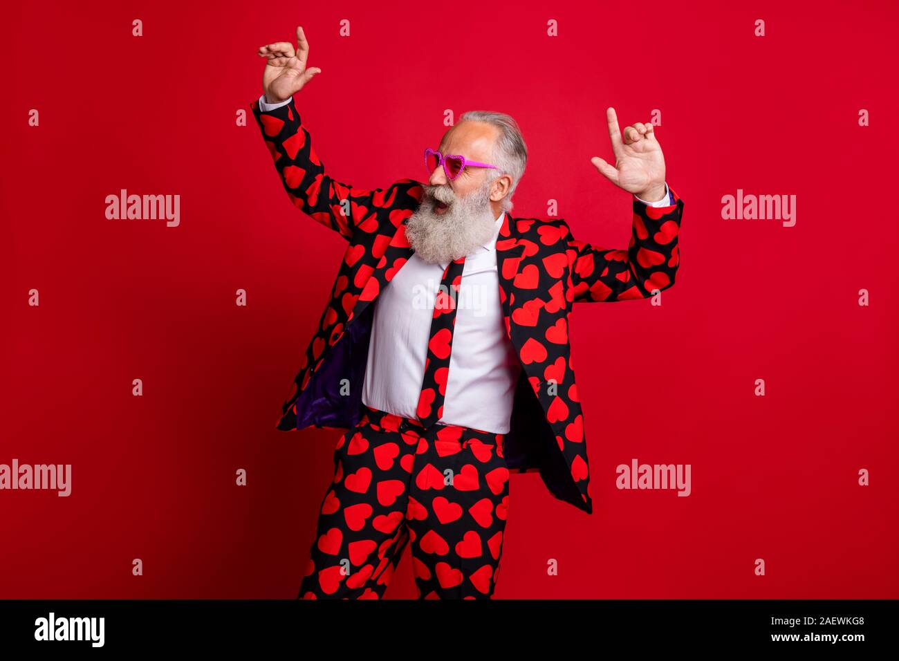 Photo of crazy mature aged handsome guy man moving dancing playing ...