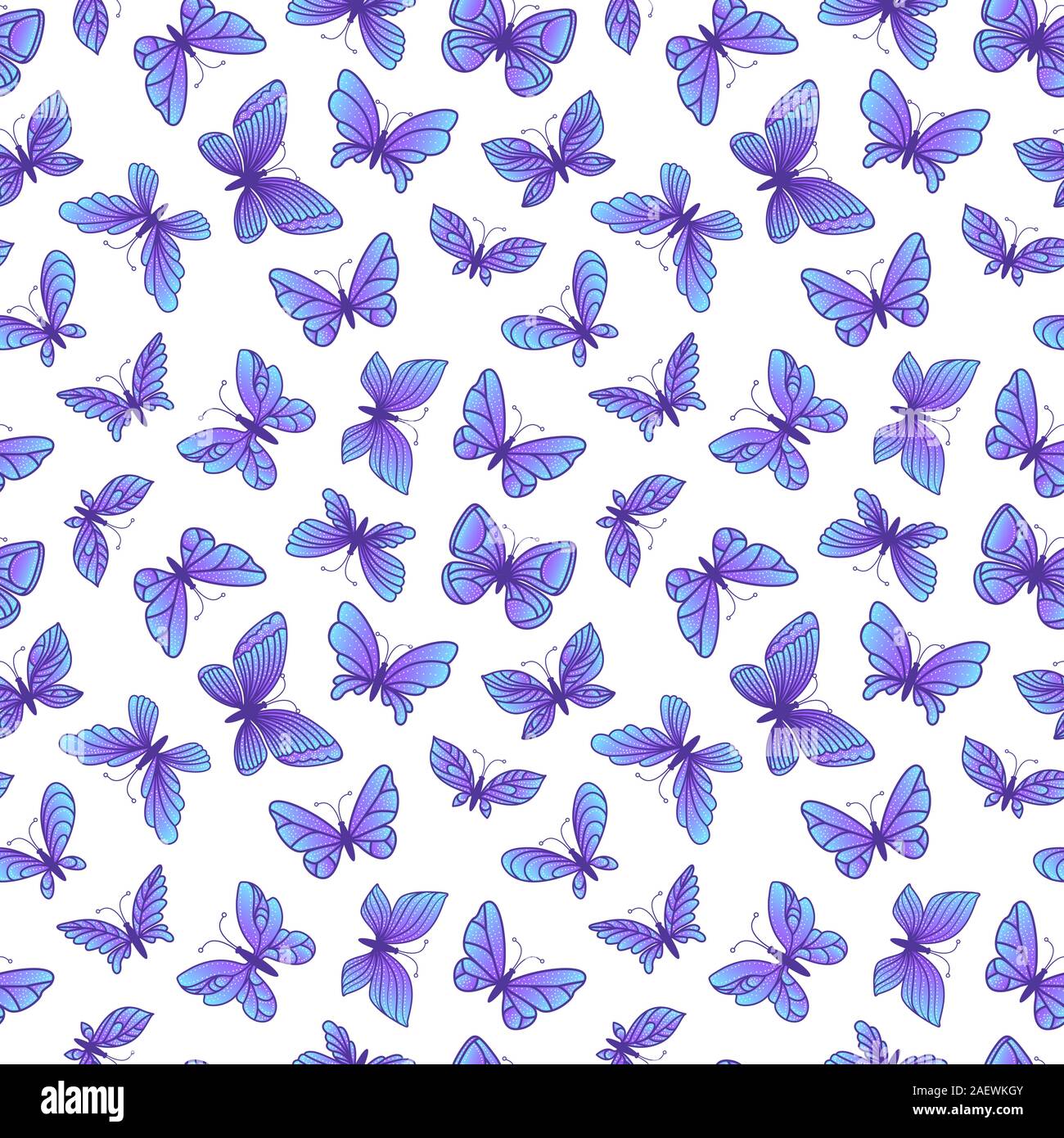 Butterfly seamless pattern. Butterflies with different blue wings fly ...