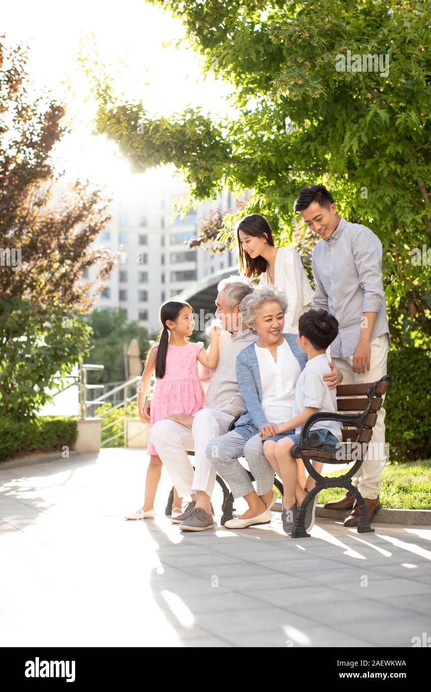 Happy family relaxing in nursing home Stock Photo - Alamy