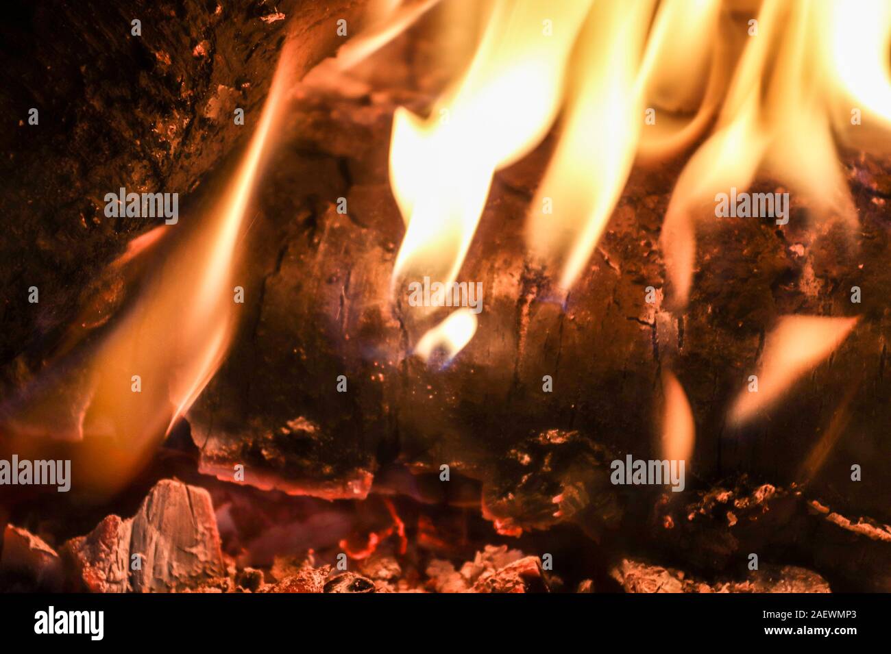 Beautiful red and orange hot burning fire in a fireplace Stock Photo ...