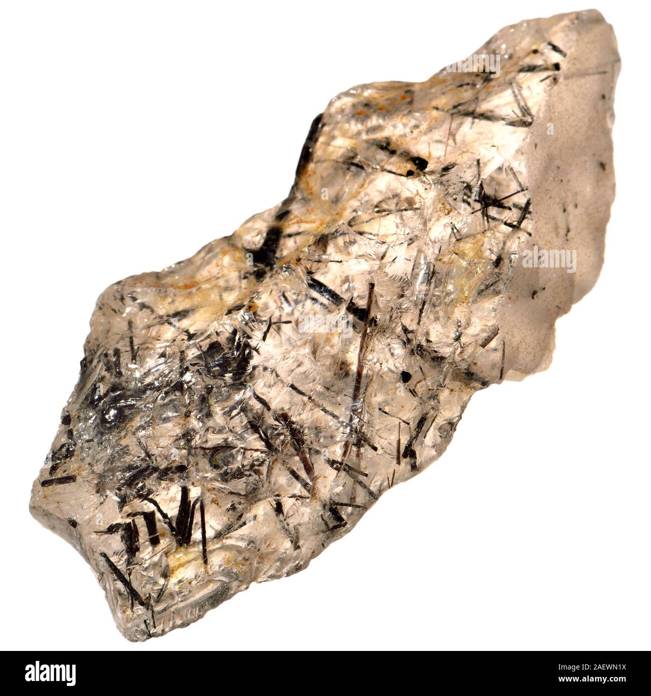 Quartz with needle-like Schorl Tourmaline crystal inclusions Stock ...