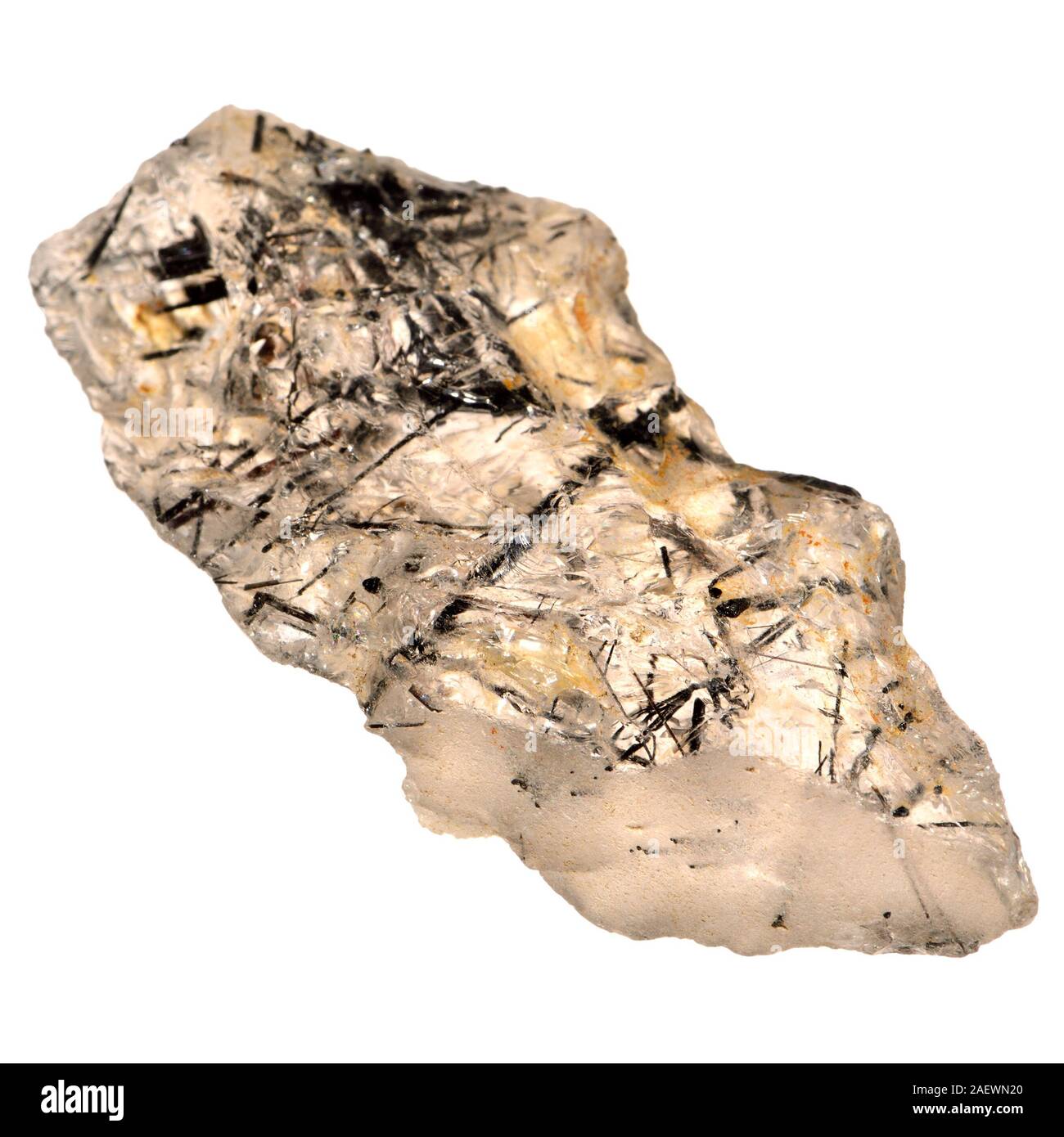 Quartz with needle-like Schorl Tourmaline crystal inclusions Stock ...