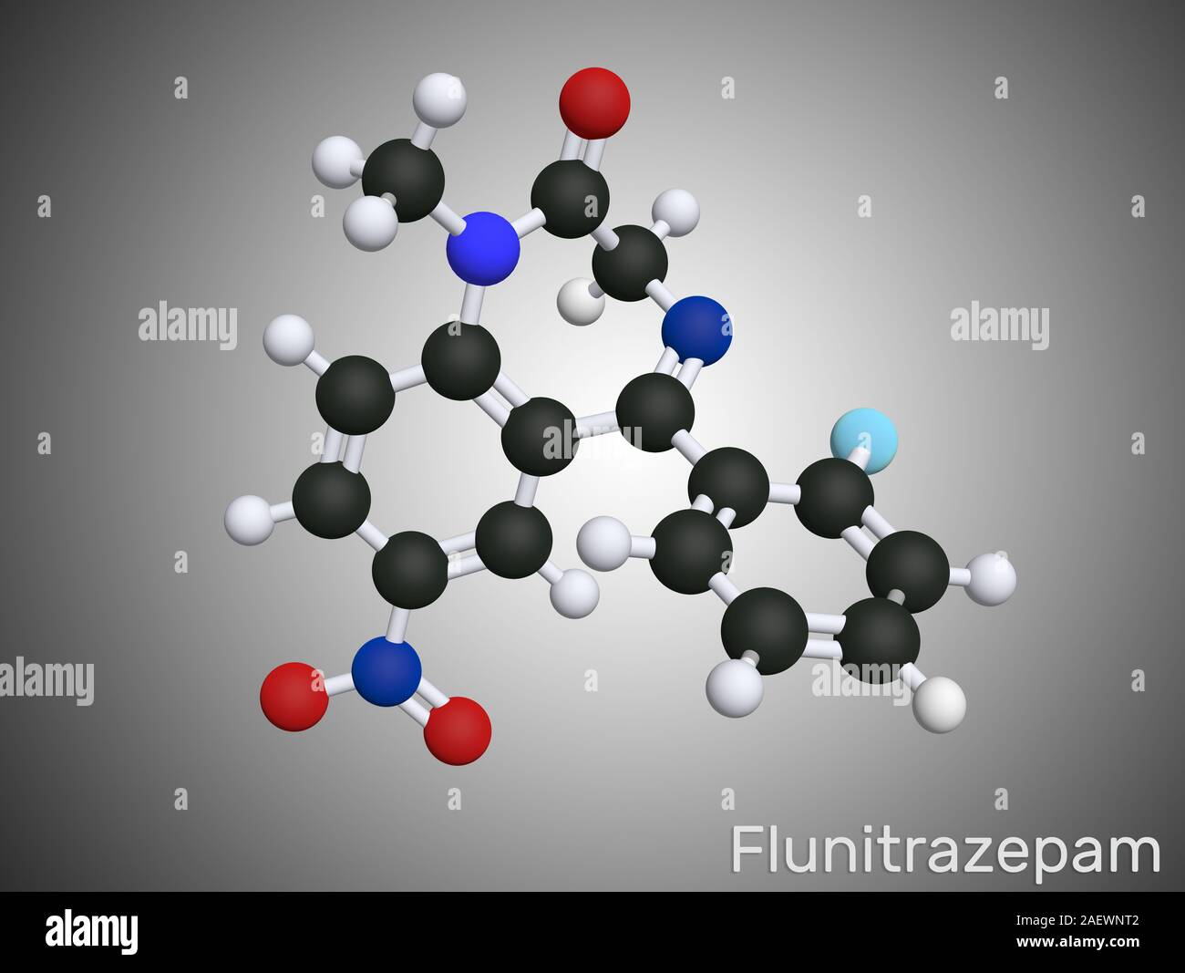 Flunitrazepam drug molecule. It has hypnotic, sedative, anxiolytic ...