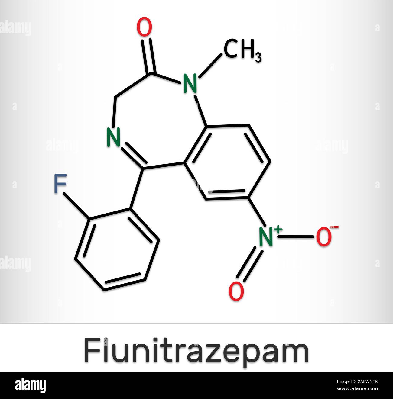 Flunitrazepam drug molecule. It has hypnotic, sedative, anxiolytic ...