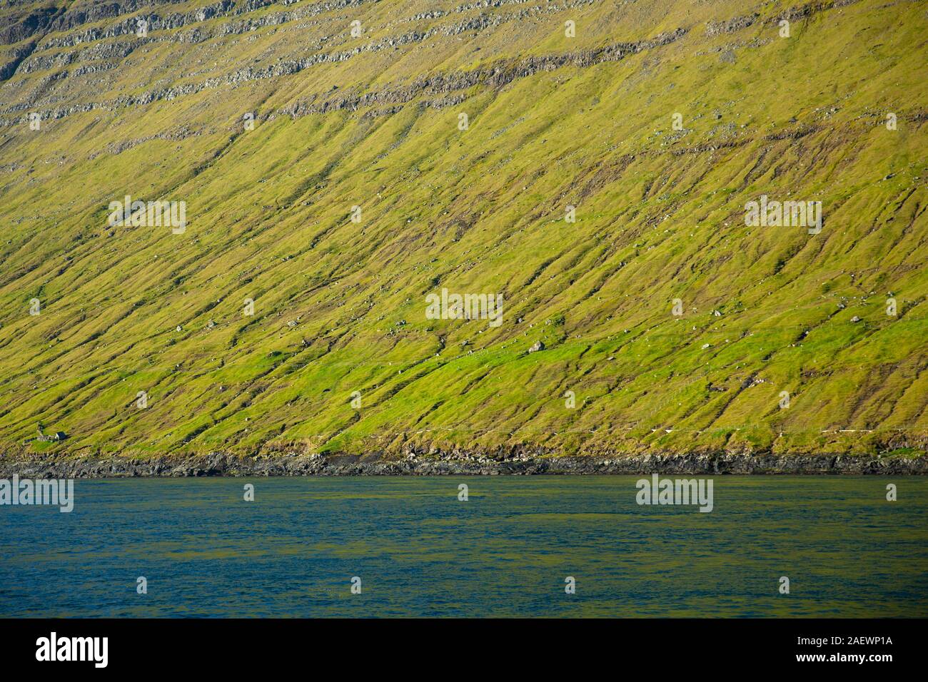 Green grass pattern of Bordoy pyramid mountains, Faroe Islands Stock ...