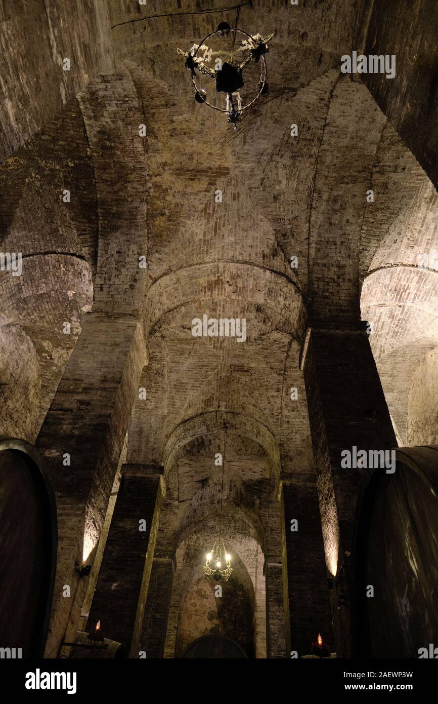 The wine cellar ceiling of the historic Cantine de Ricci Winery in ...