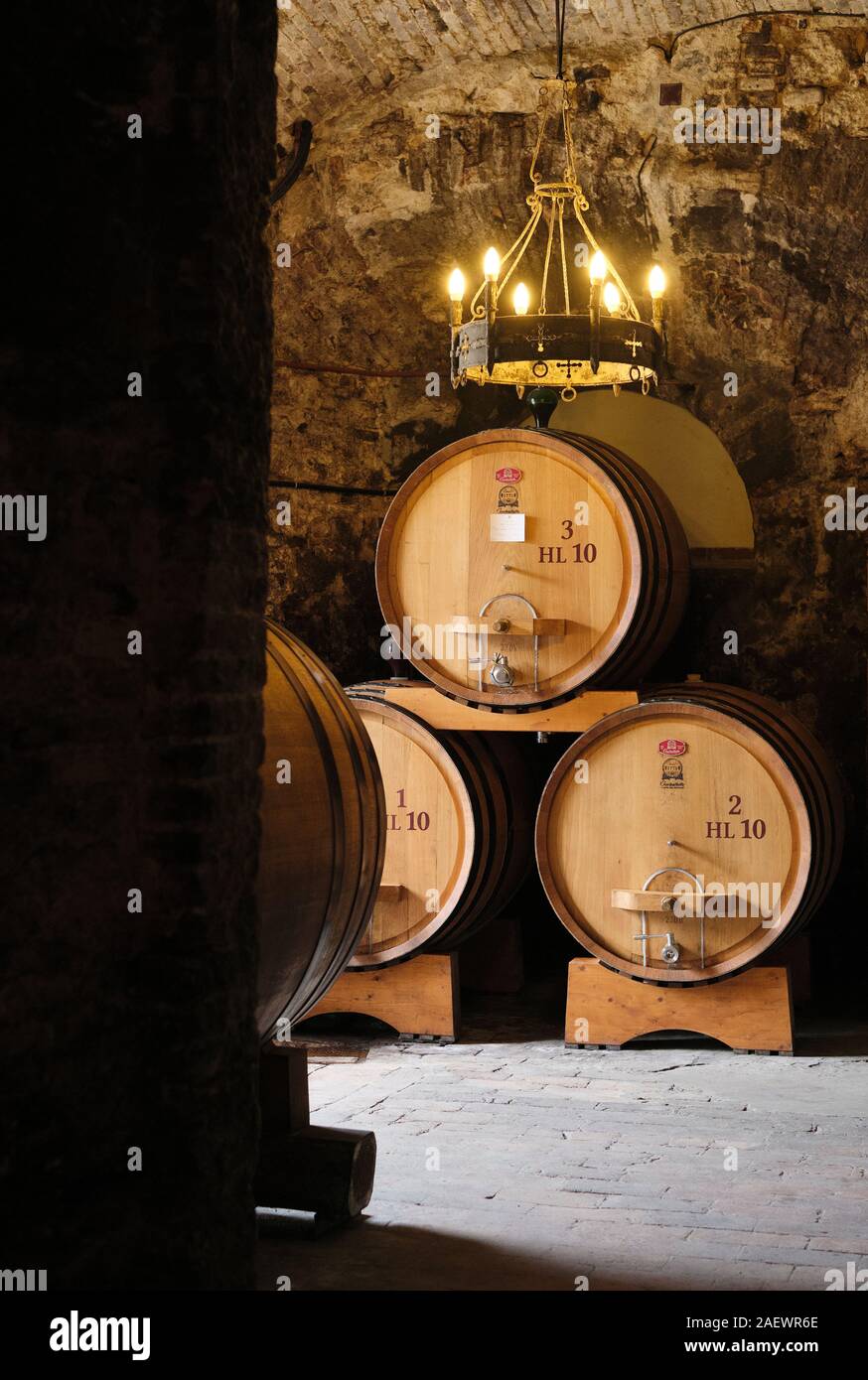 The wine cellar and barrels of the historic Cantine de Ricci Winery in ...