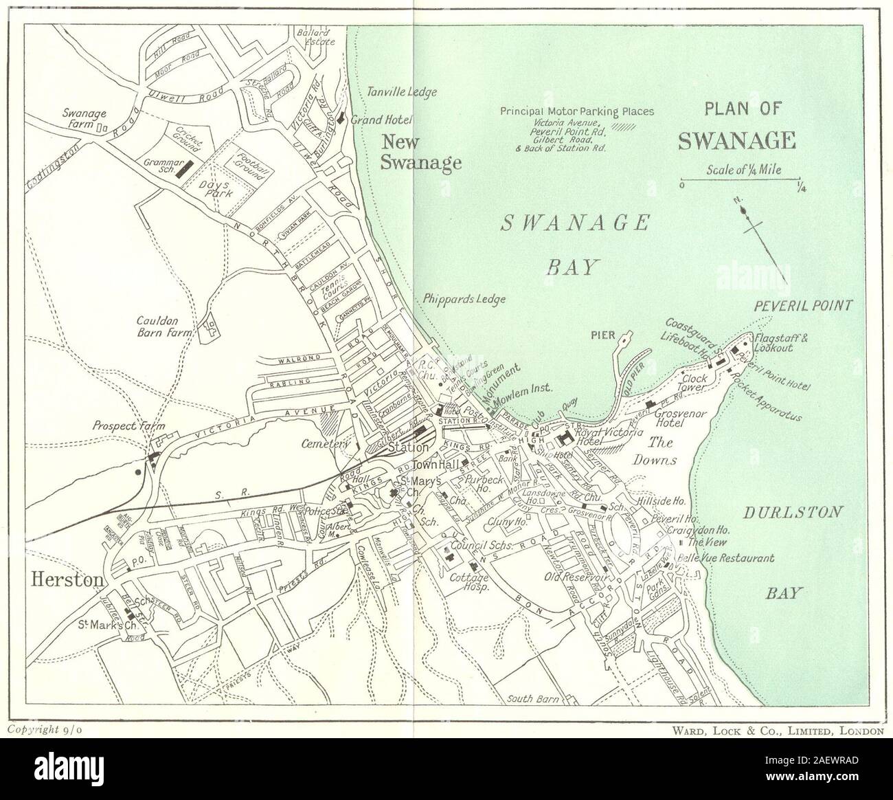 SWANAGE vintage town/city plan. Dorset. WARD LOCK 1950 old vintage map ...
