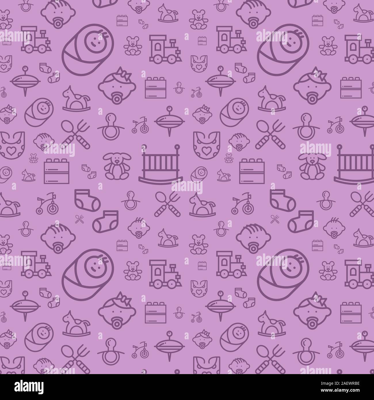 Simple line pattern with baby, feeding, care, toys icons for web, print ...
