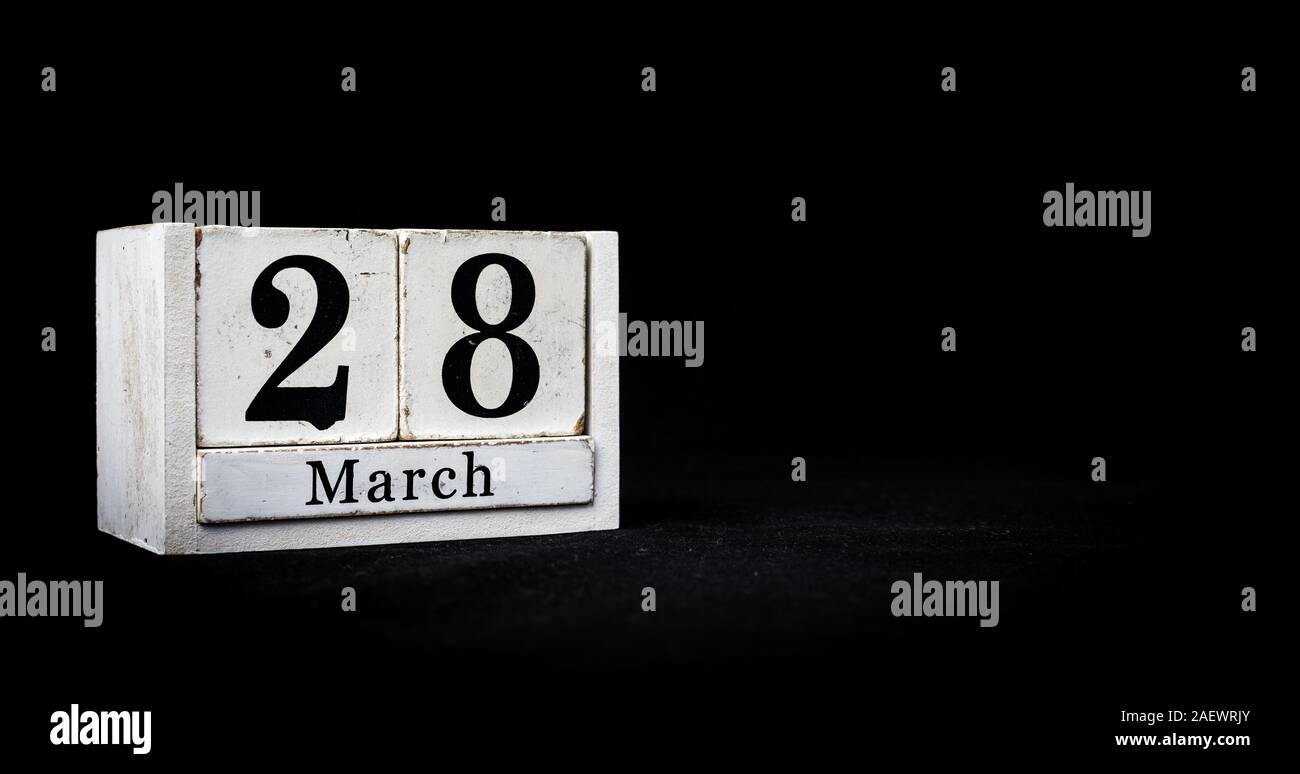 March 28th, Twenty-eighth of March, Day 28 of month March - white ...