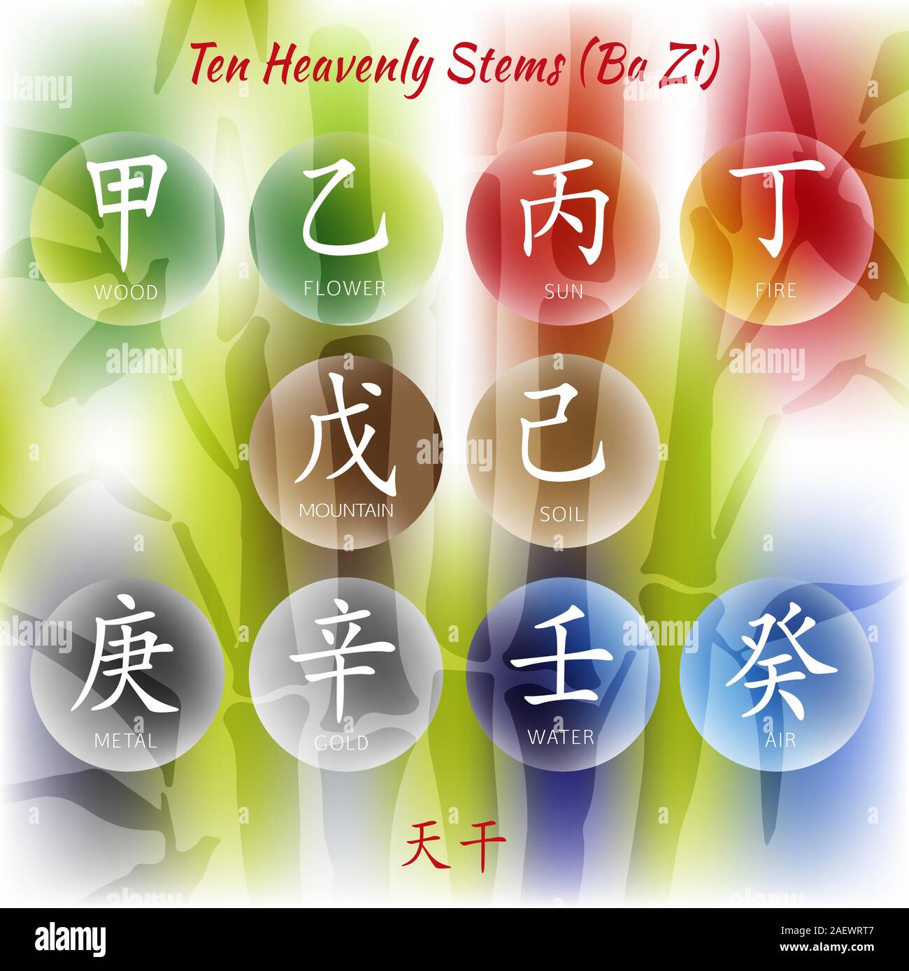 Symbol from chinese hieroglyphs. Translation of 10 zodiac stems, feng ...