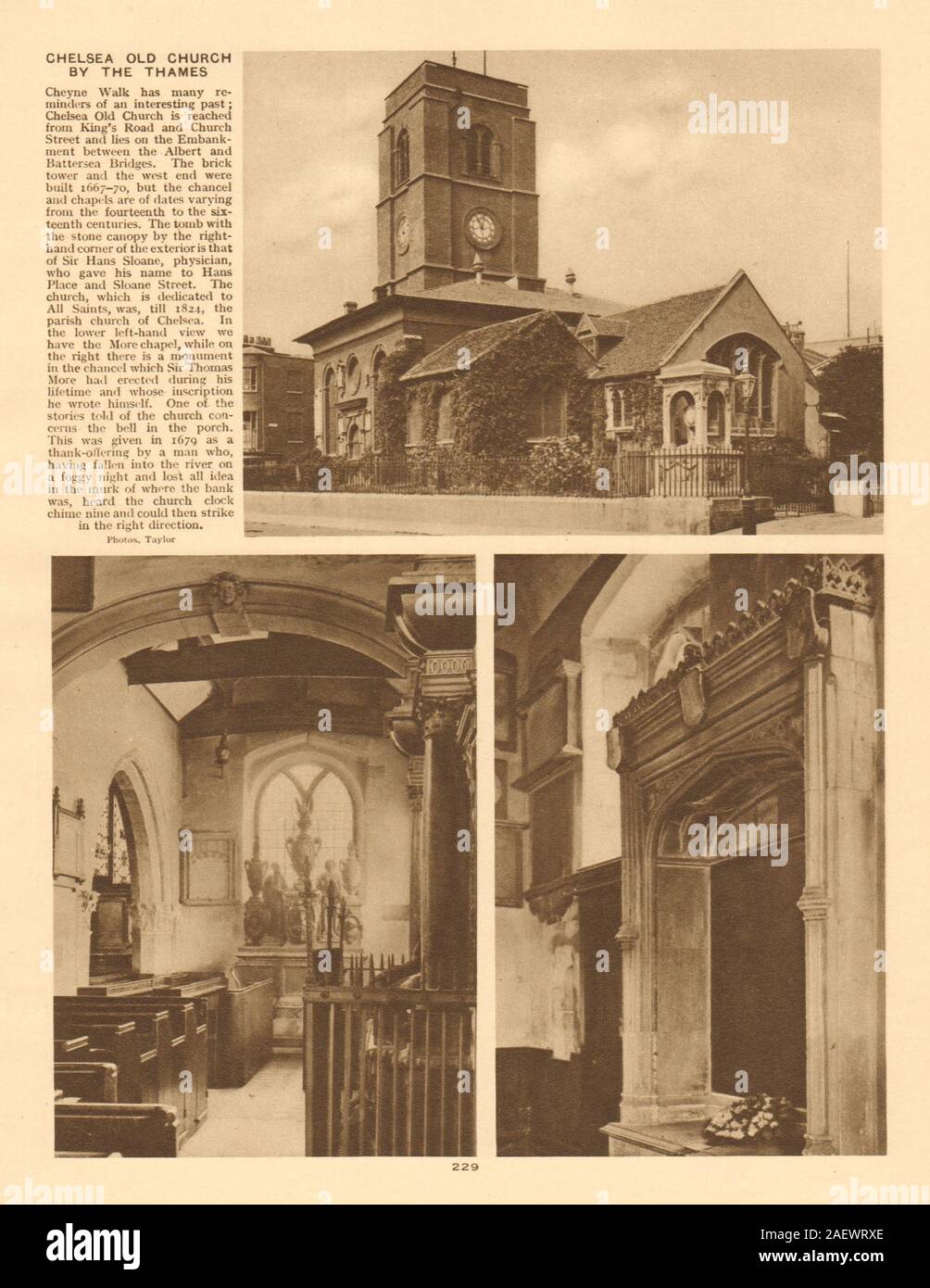 Chelsea Old Church by the Thames. Cheyne Walk 1926 vintage print ...