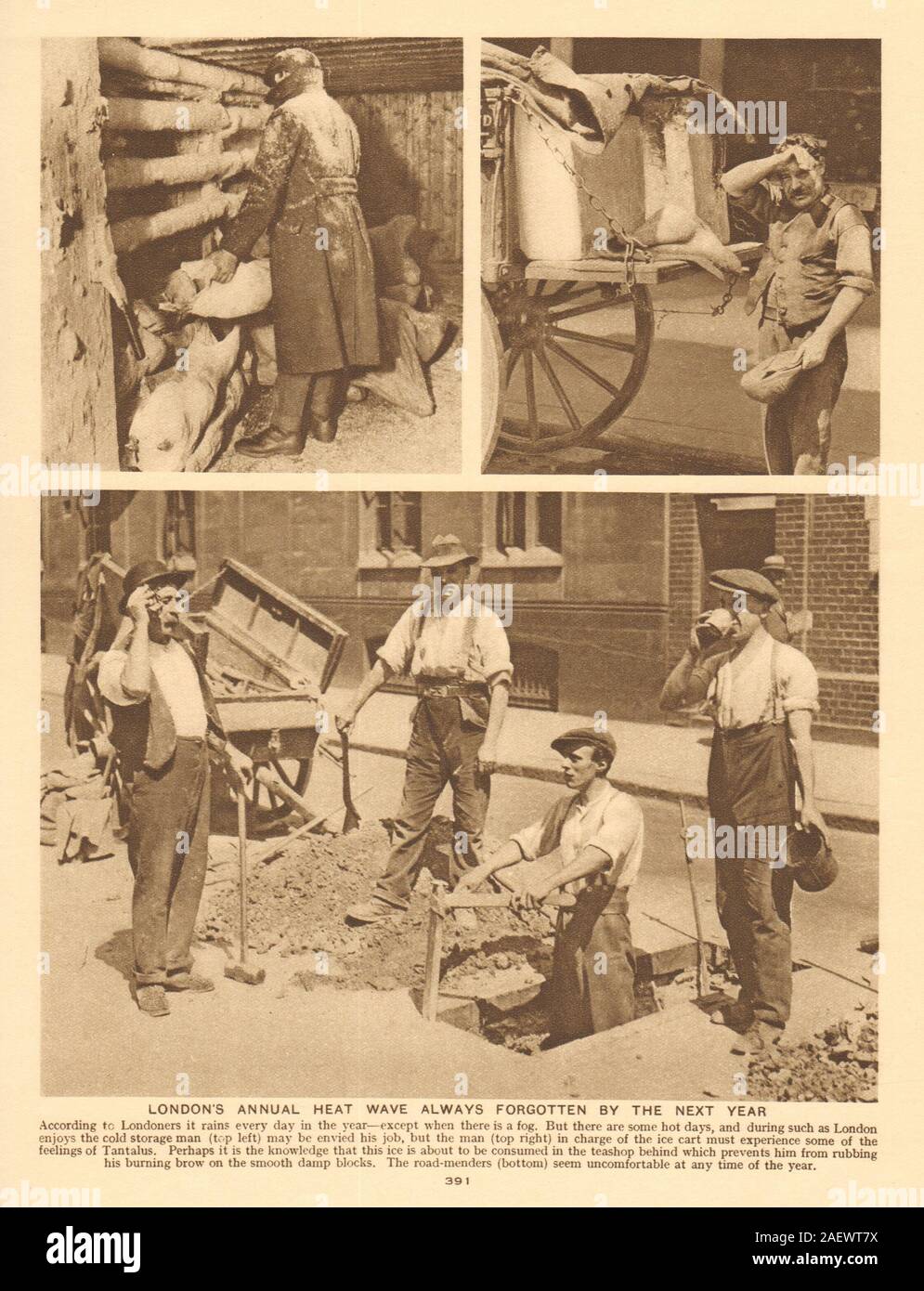 London labourers in a heat wave. Road works 1926 old vintage print ...