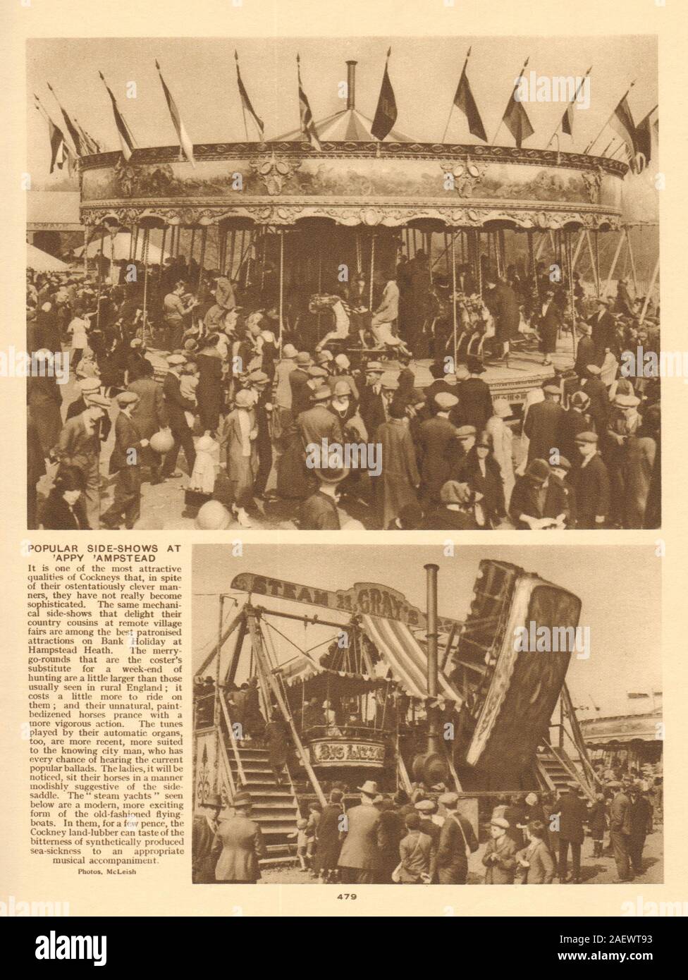 Fun fair on a Bank Holiday on Hampstead Heath 1926 old vintage print ...