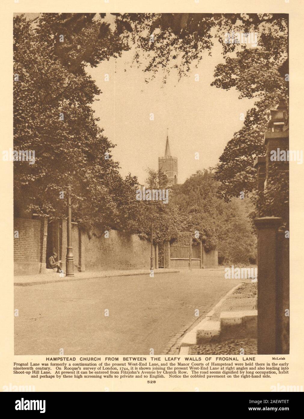 Hampstead church from between the leafy walls of Frognal Lane 1926 old ...