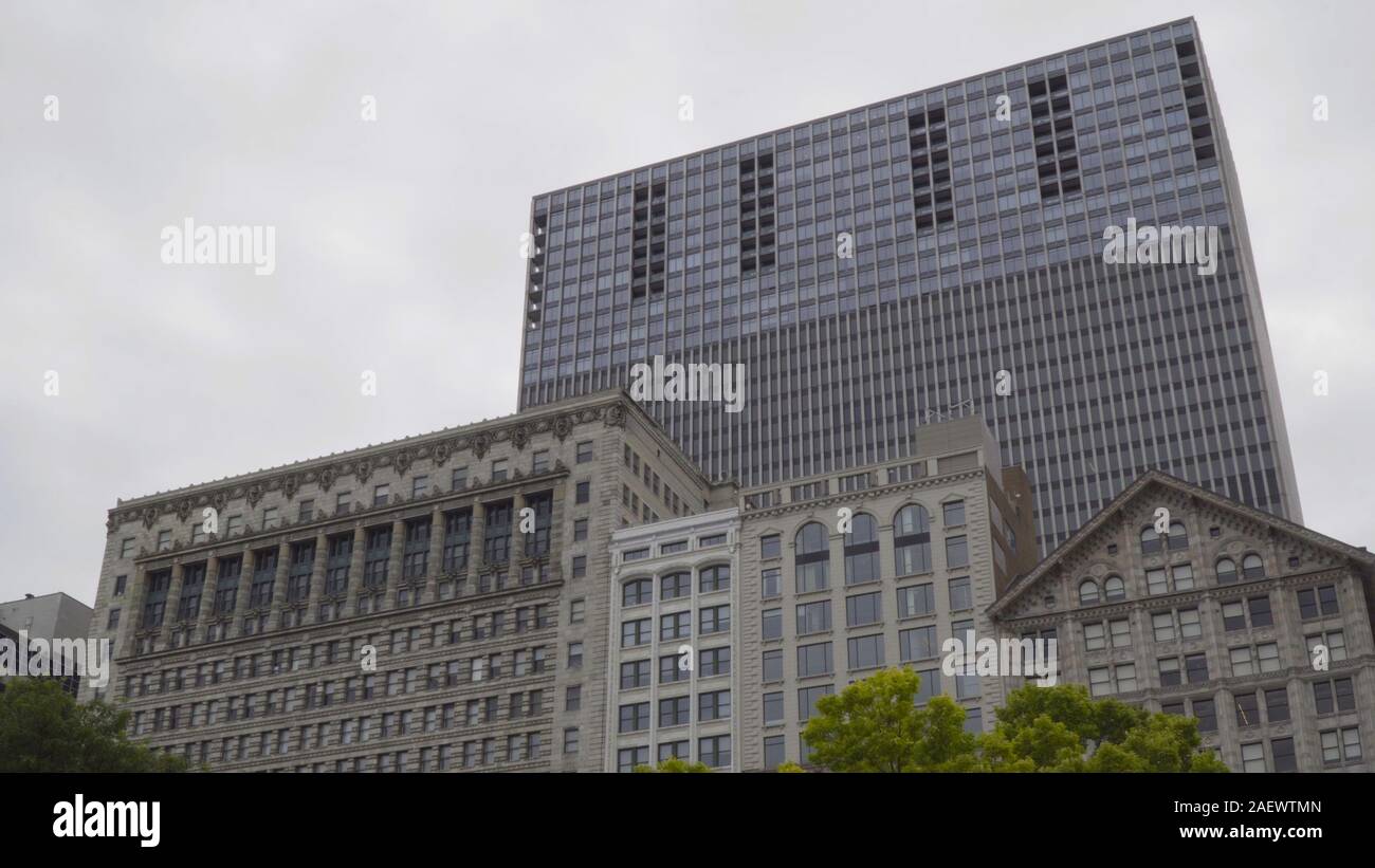 Wide cityscape skyline day time exterior establishing shot of generic ...