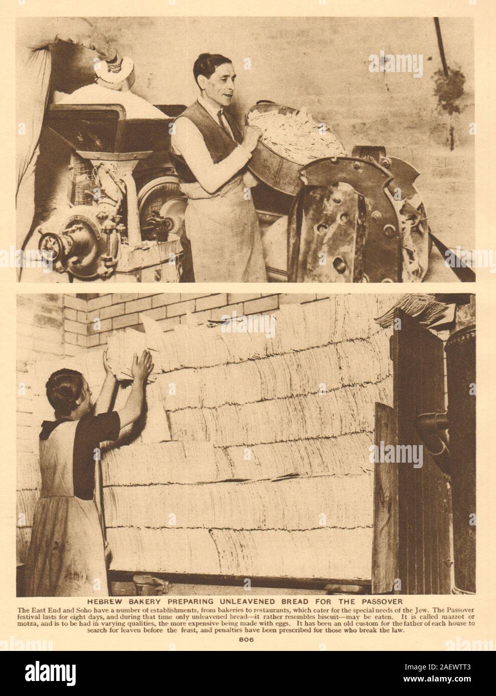 Jewish bakery making unleavened bread for Passover. Soho or East End ...