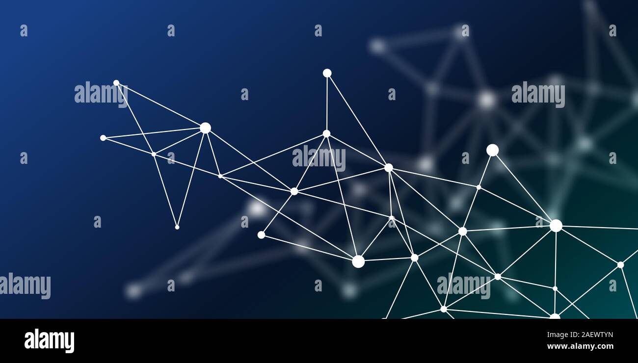 Abstract futuristic crypto blockchain. White dots and shapes in ...