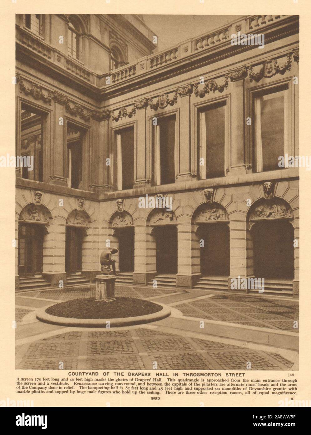 Courtyard of the Drapers' Hall in Throgmorton Street 1926 old vintage ...