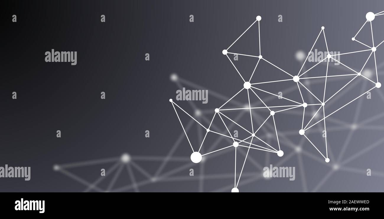 Abstract futuristic crypto blockchain. White dots and shapes in ...