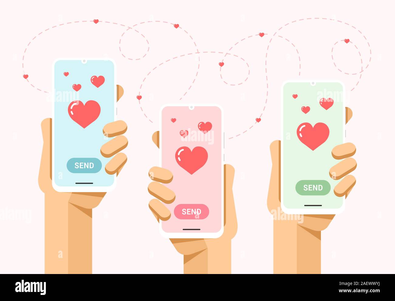 Smartphone mockup in human hand. Social media communication all around ...