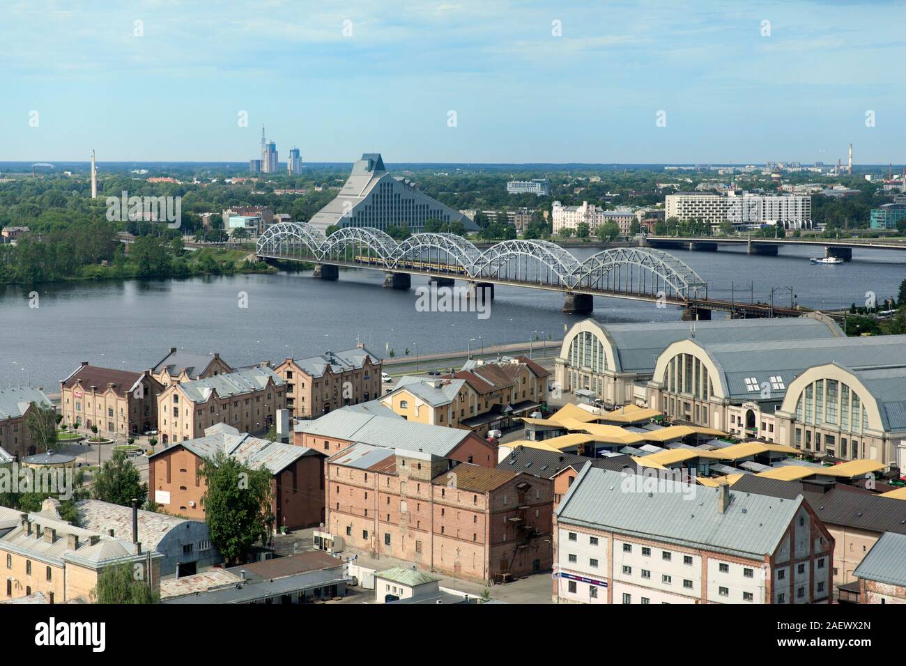 Riga central market and National Library of Latvia view from above ...