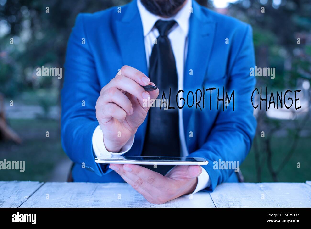 Writing note showing Algorithm Change. Business concept for change in procedure designed to ...