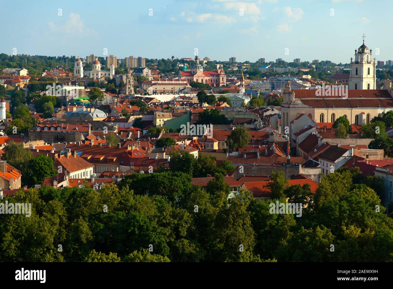 Vilnius cityscape in summer with historic buildings and parks Stock ...