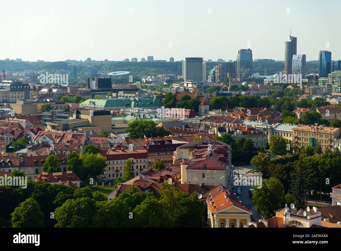 Vilnius cityscape in summer with historic buildings and skyscrapers ...