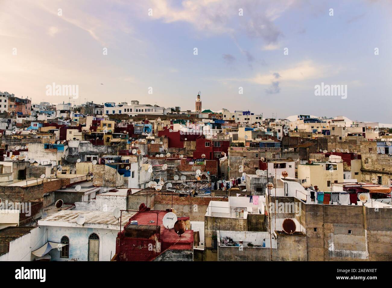 Tangier cityscape at sunset dominated by a minaret Stock Photo - Alamy