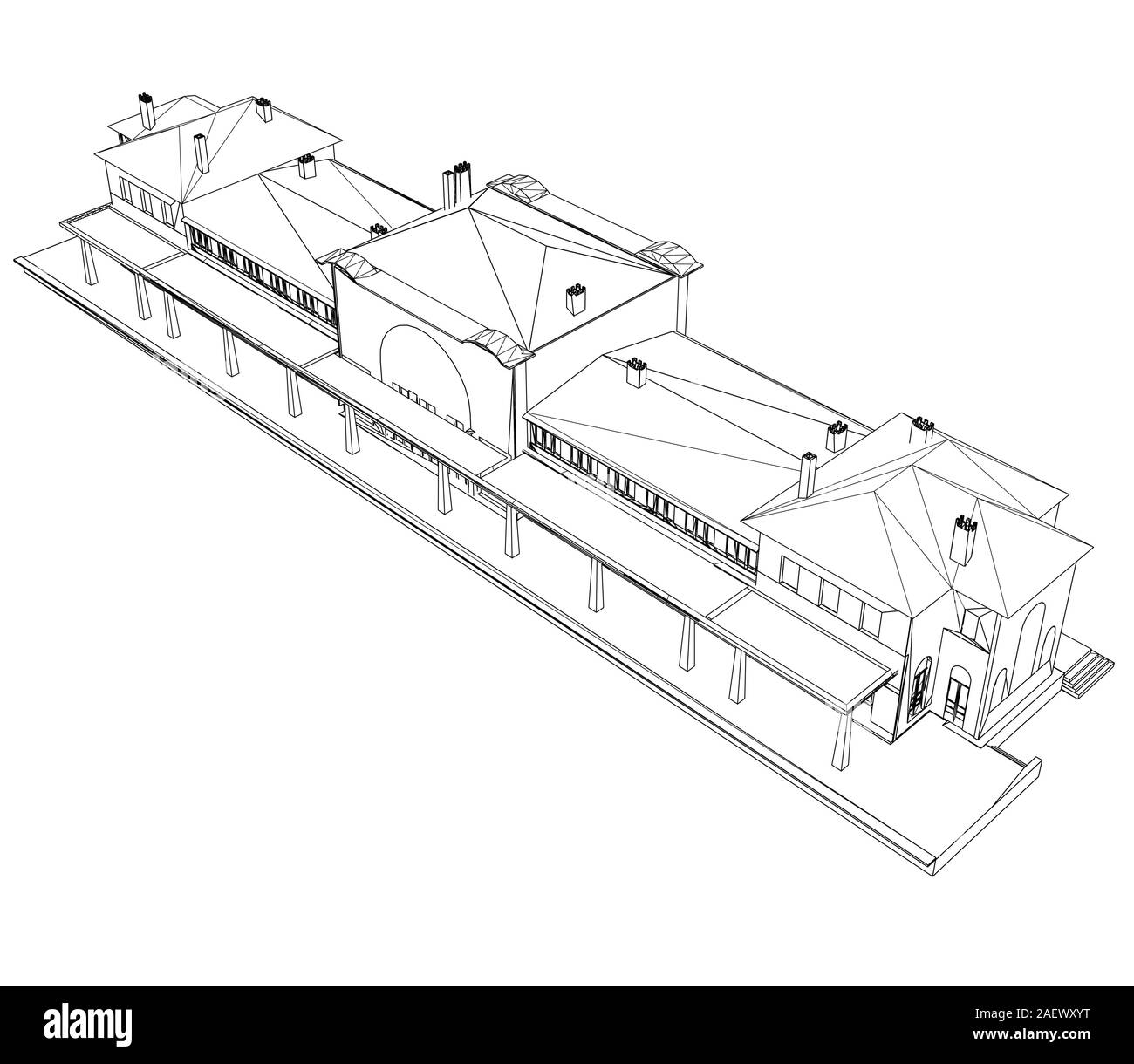 Estate wireframe Isolated on a white background. View isometric. 3D ...