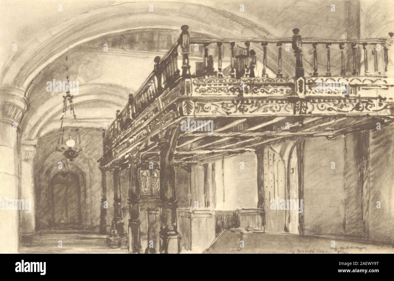 BISHOP'S CLEEVE. Music Gallery. Gloucestershire. By AS Hartrick 1948 ...