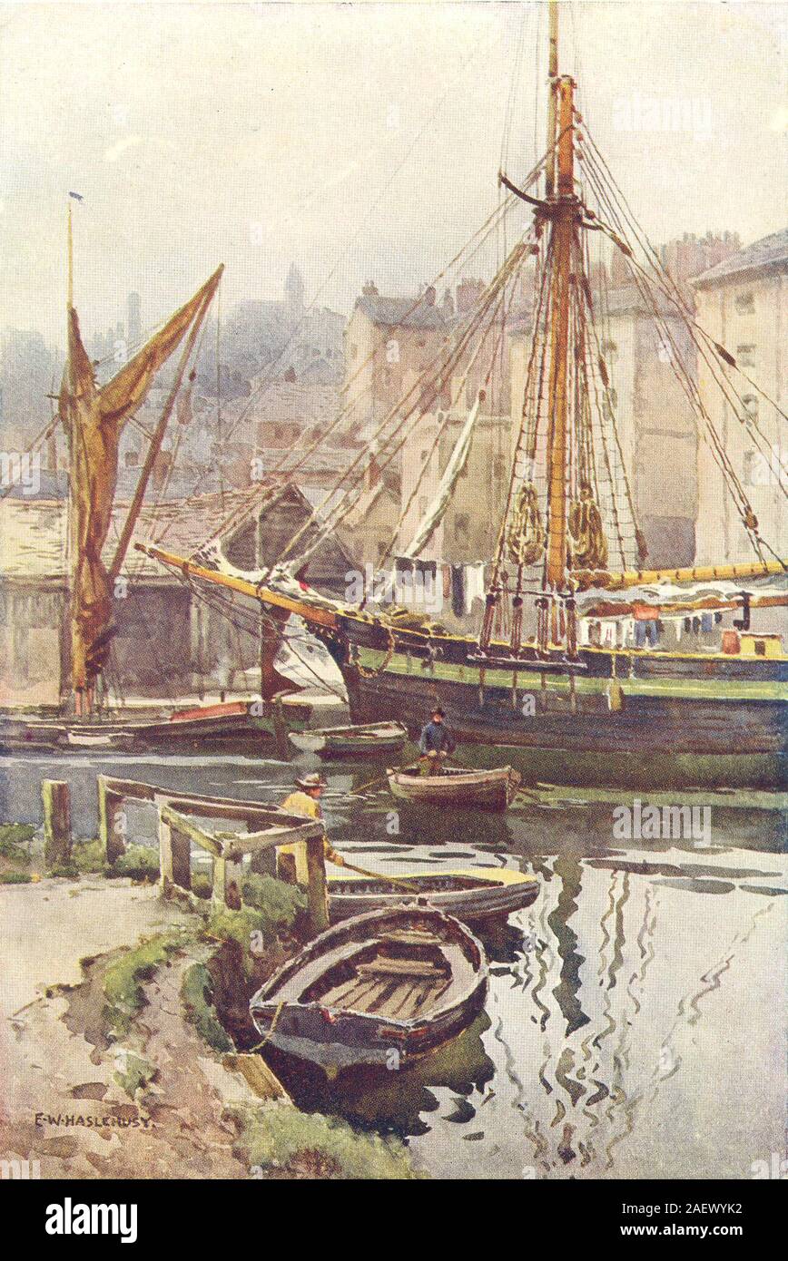 The Quay, Exeter. Devon. By Ernest Haslehust 1920 old vintage print ...