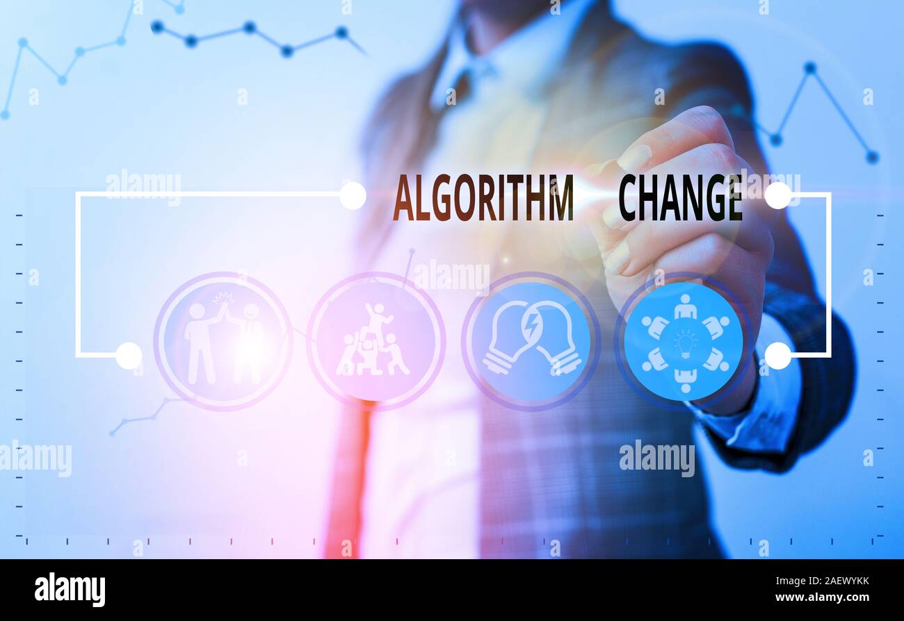 Conceptual hand writing showing Algorithm Change. Concept meaning change in procedure designed ...