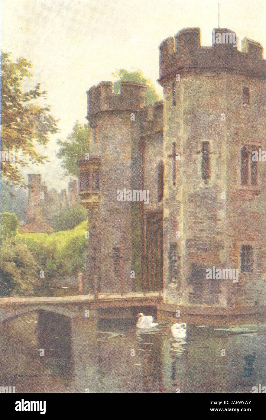The Palace gatehouse and Drawbridge, Wells. Somerset. By Ernest ...