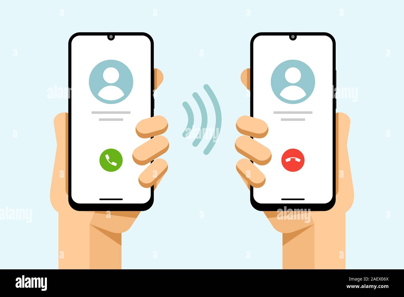 Smartphone mockup in human hand. Accept and decline the phone call ...