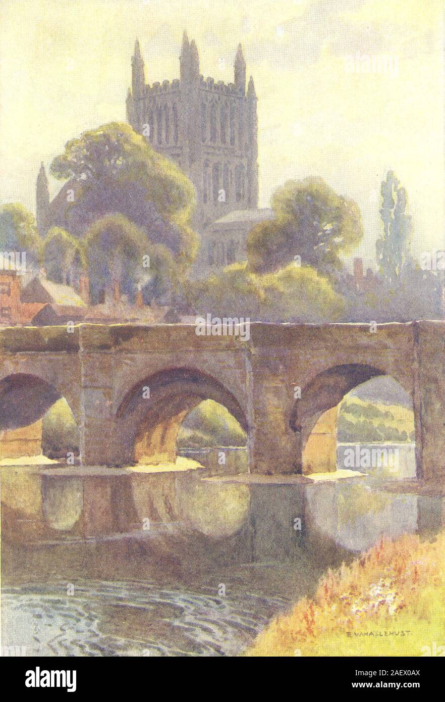 Old Wye Bridge. Hereford. By Ernest Haslehust 1920 vintage print ...