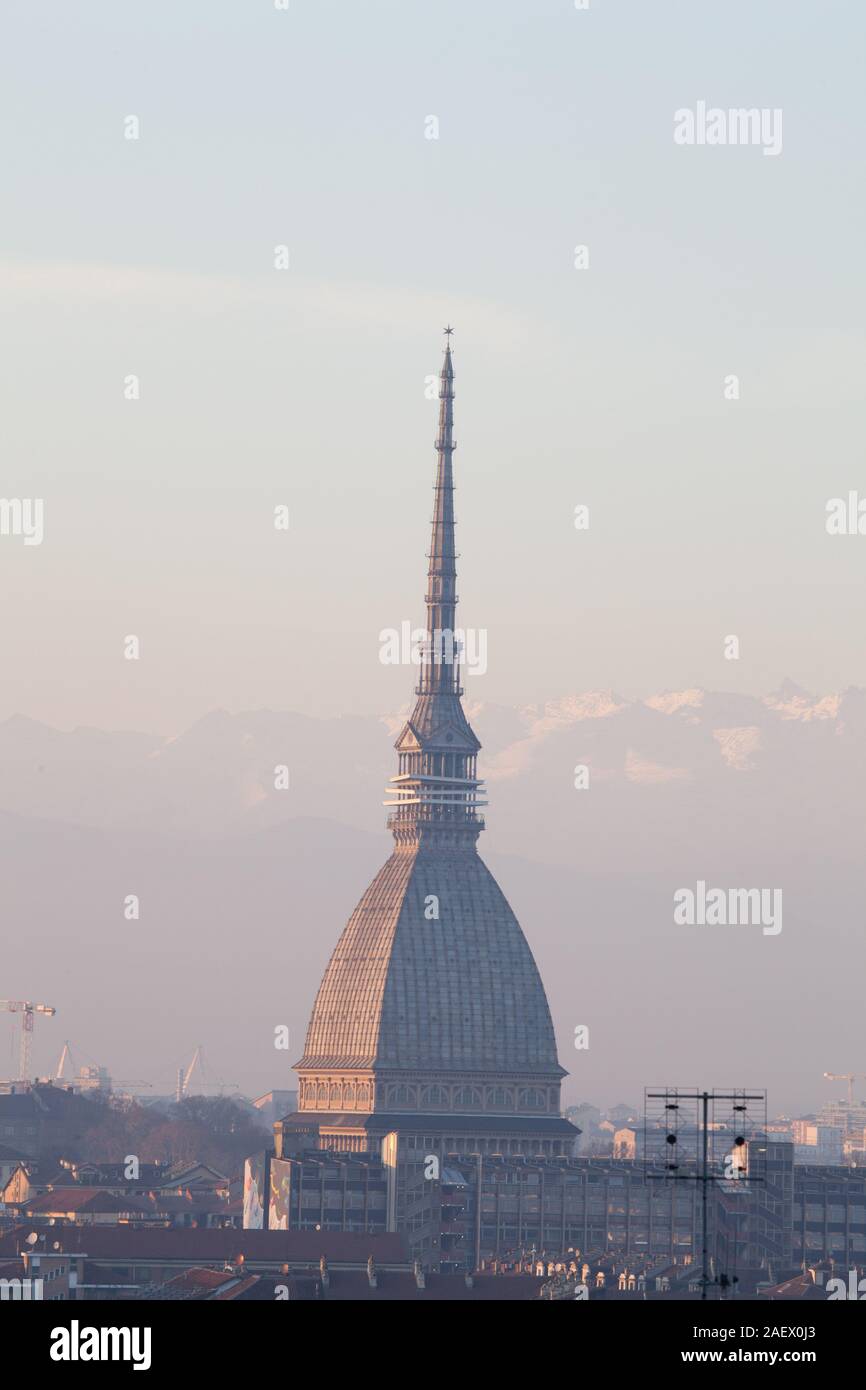 Turin Alps Skyline. View Over the city with rooftops and La Mole ...